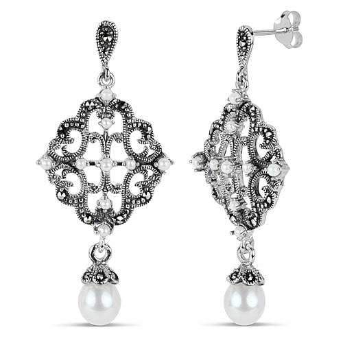 Click here for Womens Genuine Black Marcasite Sterling Silver Dro... prices