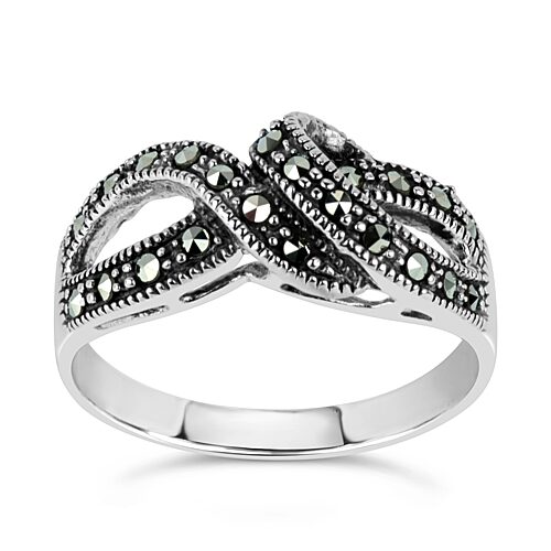 Click here for Womens Black Marcasite Sterling Silver Cocktail Ri... prices