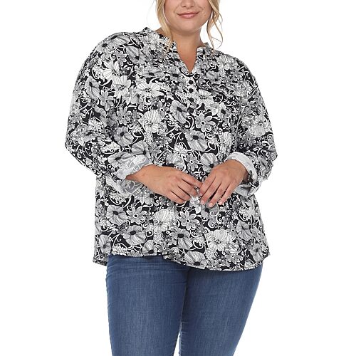 Click here for Plus Size White Mark Pleated Long Sleeve Floral Bl... prices