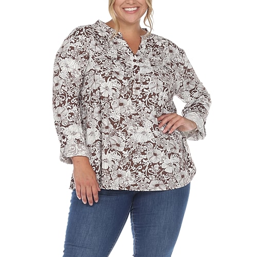 Click here for Plus Size White Mark Pleated Long Sleeve Floral Bl... prices