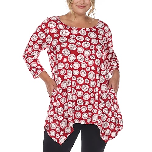 Click here for Plus Size White Mark Printed Geometric Circle Tuni... prices