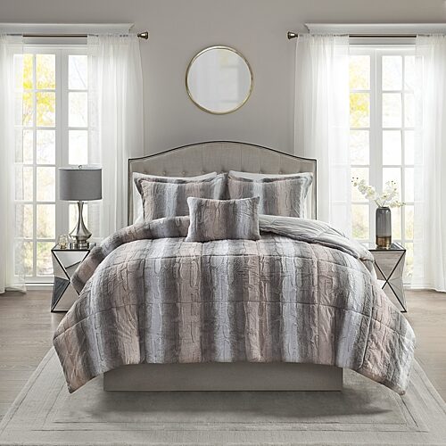 Madison Park Zuri Faux-Fur 4-Pc. Comforter Set  King - Blush/grey