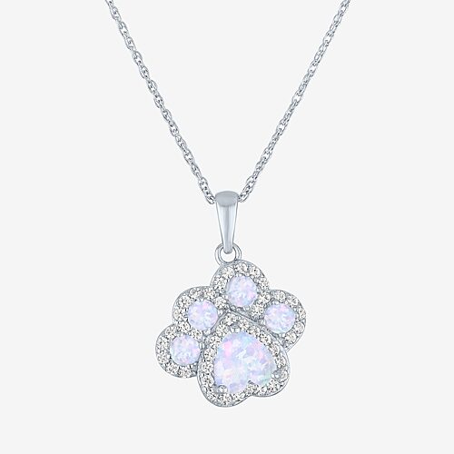 Click here for Paw Print Womens Lab Created White Opal Sterling S... prices