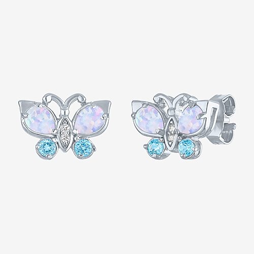 Click here for Lab Created White Opal Sterling Silver Butterfly S... prices