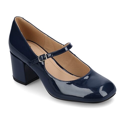Journee Collection Okenna Womens Square Closed Toe Block Heel Pumps  7 1/2 Wide  Blue
