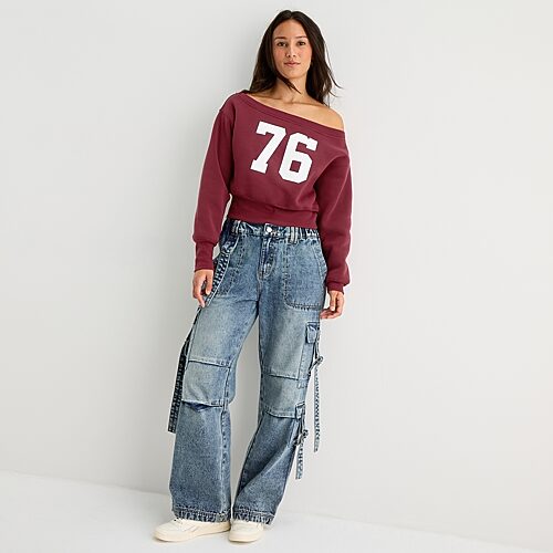 Forever 21 Juniors Womens Low Rise Loose Fit Cargo Jean  12  Blue