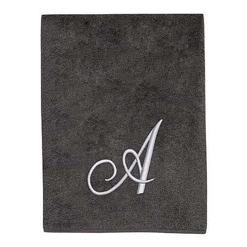 Avanti Monogram Initial Script Granite & Silver Hand Towel  16 x 30 - A