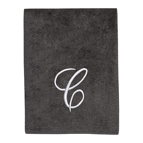Avanti Monogram Initial Script Granite & Silver Hand Towel  16 x 30 - C