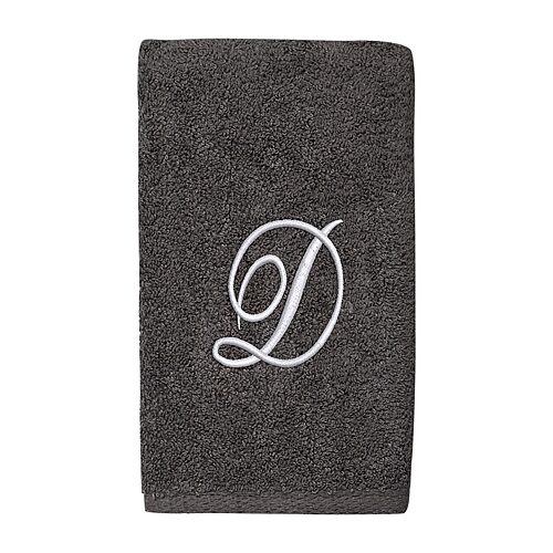 Avanti Monogram Initial Script Granite & Silver Hand Towel  16 x 30 - D