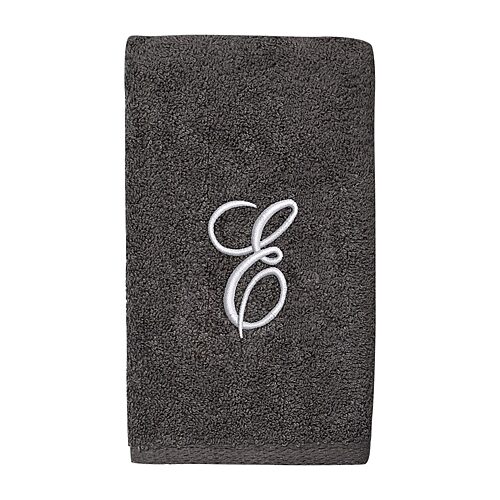 Avanti Monogram Initial Script Granite & Silver Hand Towel  16 x 30 - E