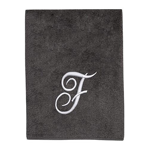 Avanti Monogram Initial Script Granite & Silver Hand Towel  16 x 30 - F