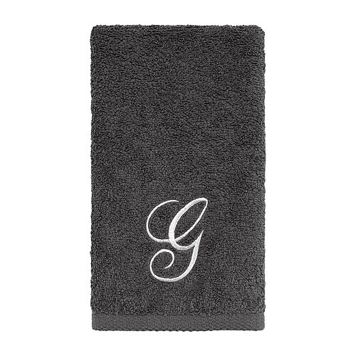 Avanti Monogram Initial Script Granite & Silver Fingertip Towel  11 x 18 - G