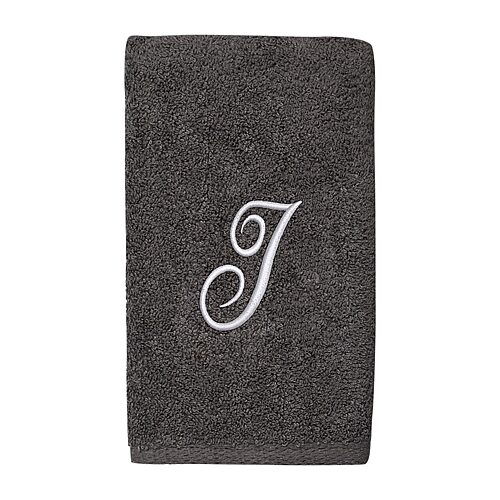 Avanti Monogram Initial Script Granite & Silver Bath Towel  27 x 52 - I