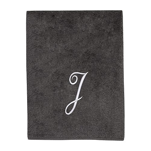Avanti Monogram Initial Script Granite & Silver Hand Towel  16 x 30 - J