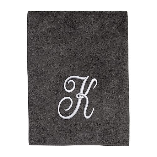 Avanti Monogram Initial Script Granite & Silver Bath Towel  27 x 52 - K