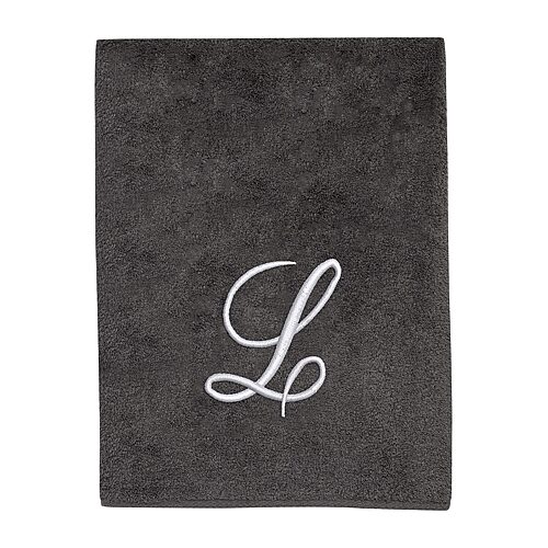 Avanti Monogram Initial Script Granite & Silver Hand Towel  16 x 30 - L
