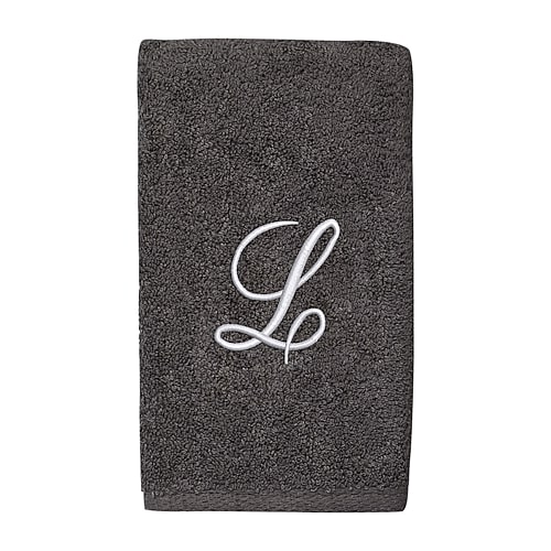 Avanti Monogram Initial Script Granite & Silver Hand Towel  16 x 30 - L