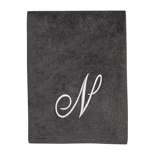 Avanti Monogram Initial Script Granite & Silver Hand Towel  16 x 30 - N