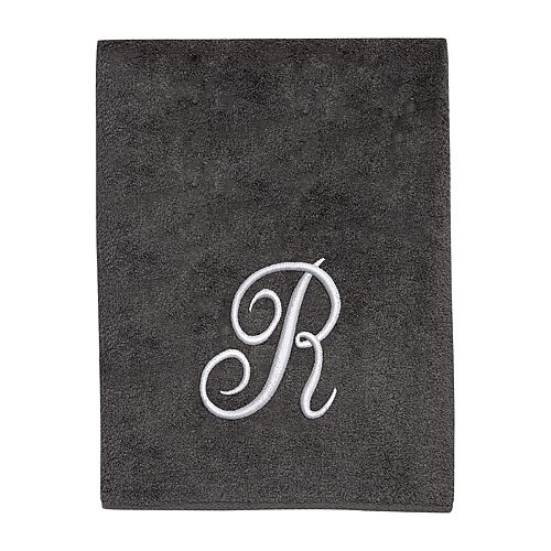 Avanti Monogram Initial Script Granite & Silver Hand Towel  16 x 30 - R