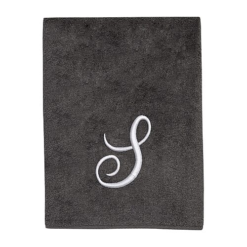 Avanti Monogram Initial Script Granite & Silver Hand Towel  16 x 30 - S