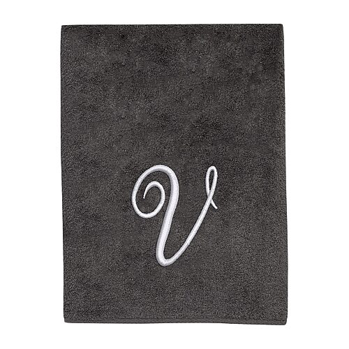 Avanti Monogram Initial Script Granite & Silver Hand Towel  16 x 30 - V