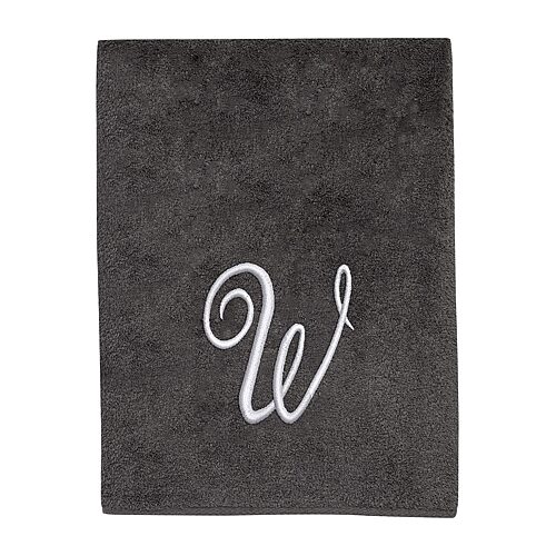 Avanti Monogram Initial Script Granite & Silver Hand Towel  16 x 30 - W