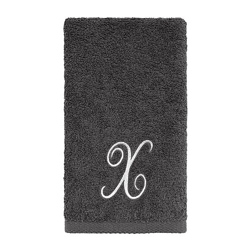 Avanti Monogram Initial Script Granite & Silver Bath Towel  27 x 52 - X