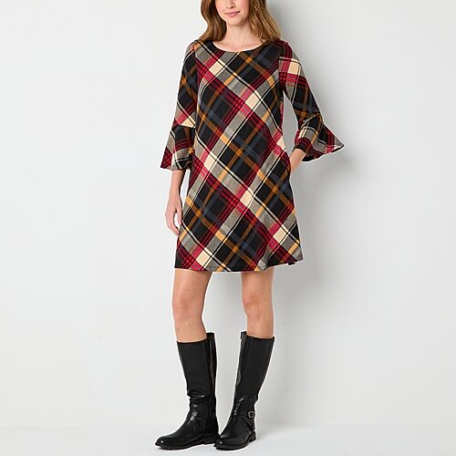 Click here for Jessica Howard Womens Boat Neck 3/4 Sleeve Plaid S... prices