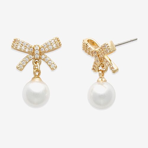 Click here for Mixit Womens White Simulated Pearl Bow Drop Earrin... prices