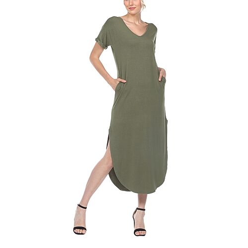 Click here for White Mark Womens V Neck Short Sleeve Fitted Maxi... prices