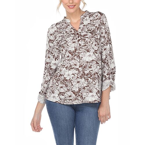Click here for Womens White Mark Pleated Long Sleeve Floral Blous... prices