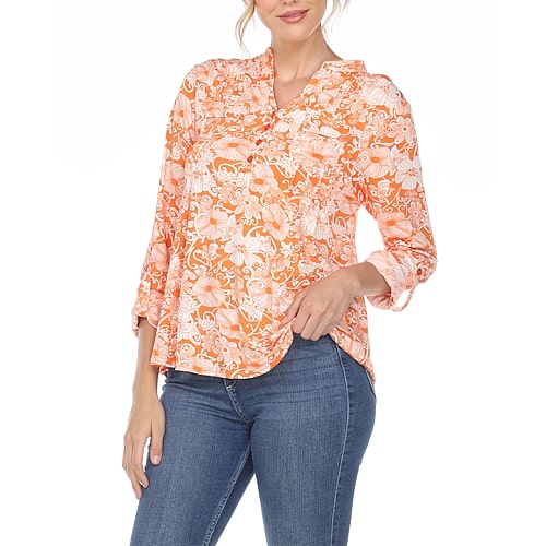 Click here for Womens White Mark Pleated Long Sleeve Floral Blous... prices