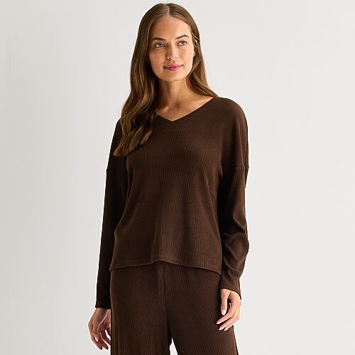 Click here for Ambrielle Womens Rib V Neck Long Sleeve Pajama Top... prices