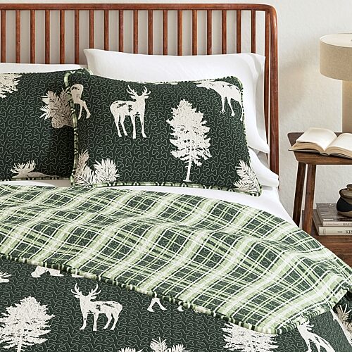 Click here for Linery Deers Trees Reversible Quilt Set  One Size... prices