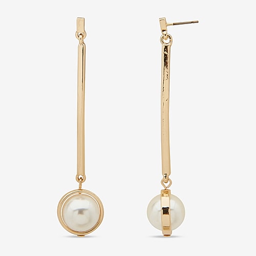 Click here for Worthington Linear Womens Simulated Pearl Drop Ear... prices