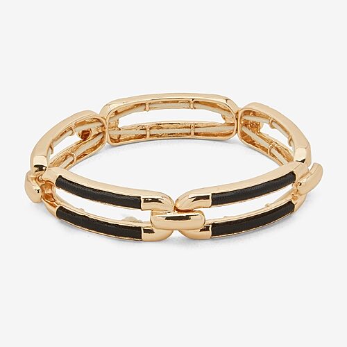 Click here for Worthington Gold Tone & Black Leather Link Womens... prices