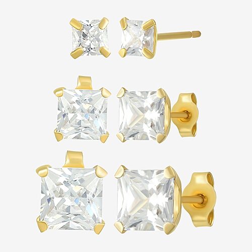 Click here for Womens Cubic Zirconia 14K Gold Round 3 Pair Earrin... prices