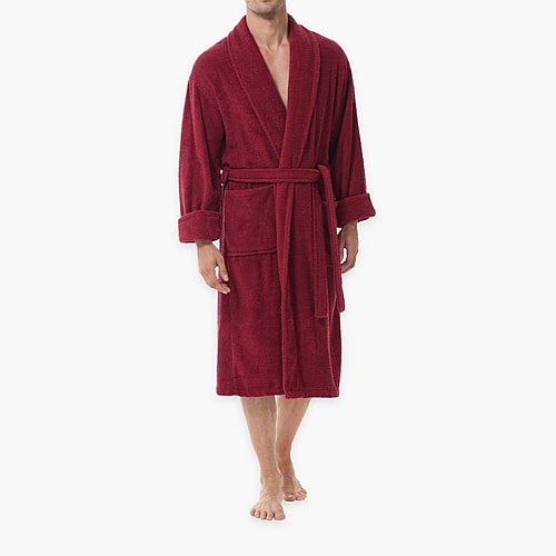 Ink+Ivy Mens All Cotton Terry Robe - Claret