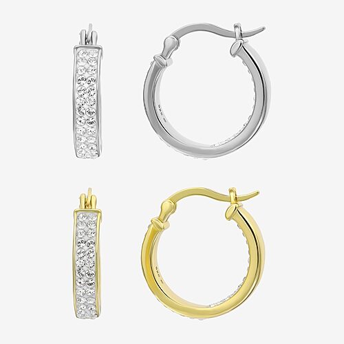 Click here for Inside-Out Crystal Hoop Earrings 2-Pair Set  One S... prices