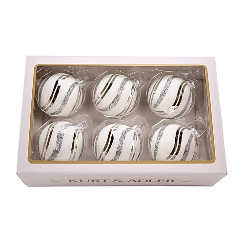 Click here for Kurt S. Adler 6pc. Glass White Glittered Swirl Bal... prices