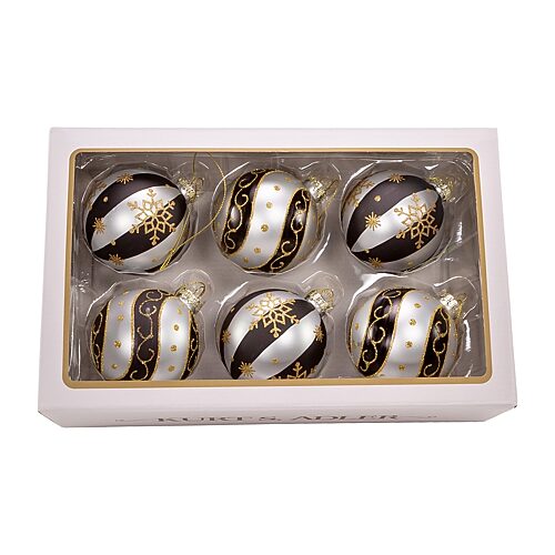 Click here for Kurt S. Adler 80mm 6pc. White/Black/Gold Glass Bal... prices