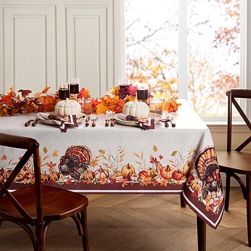 Elrene Autumn Heritage Turkey Engineered Tablecloth  60 x 144 - Multi