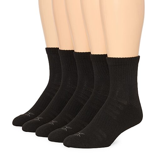Xersion Running Mens Multi-Pack 5 Pair Quarter Ankle Socks  10-13  Black