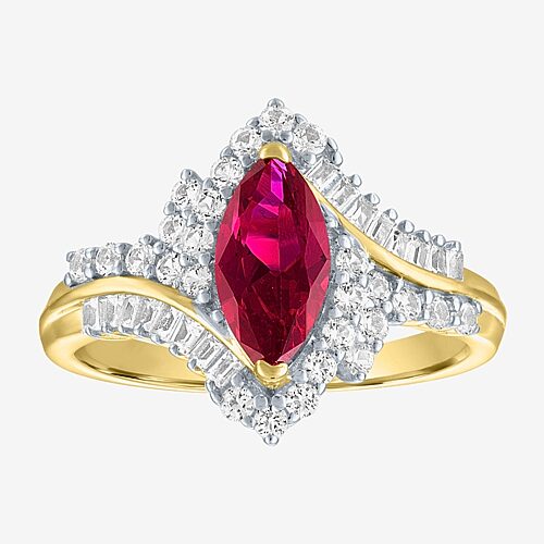 Click here for Womens Gemstone14K Gold Over Silver Halo Side Ston... prices