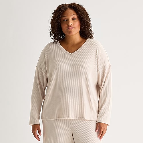 Click here for Ambrielle Womens Rib V Neck Long Sleeve Plus Pajam... prices
