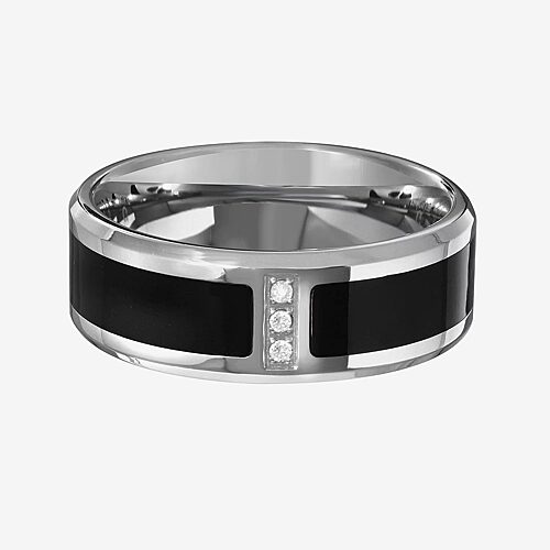 Click here for Mens Diamond-Accent Black IP Stainless Steel Weddi... prices