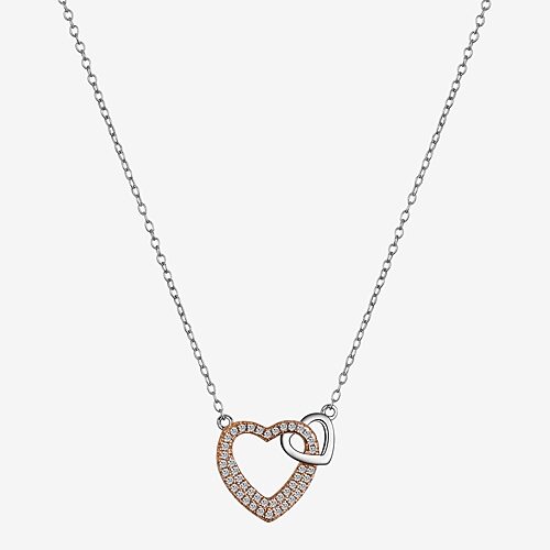 Footnotes Womens Cubic Zirconia Sterling Silver Heart 16 Inch Pendant Necklace  One Size