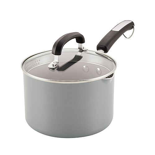 Farberware Ceramic Nonstick Straining 3 Quart Saucepan with Lid - Gray