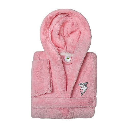 Linum Home Kids Shark Super Plush Double Brushed Hooded Bathrobe - Pink