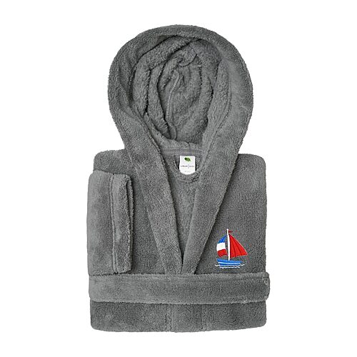 Linum Home Boat Kids Super Plush Double Brushed Hooded Bathrobe - Grey